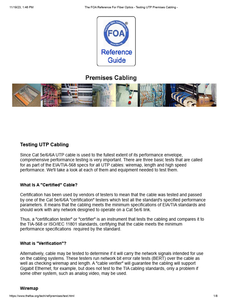 The FOA Reference For Fiber Optics - Testing UTP Premises Cabling | PDF ...