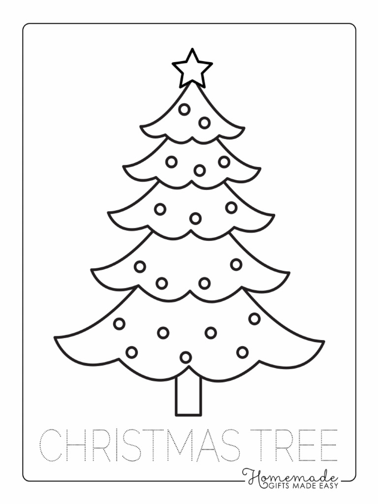 Christmas Tree Coloring Page Simple Outline With Baubles | PDF