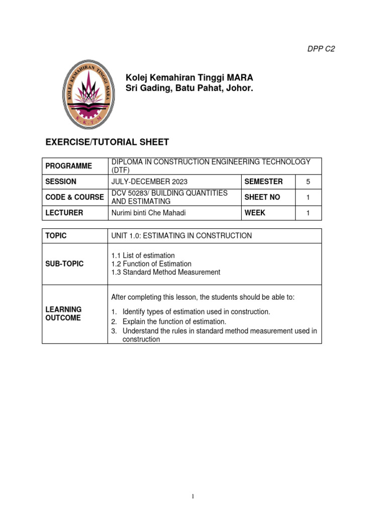 Exercise Sheet Unit 1 | PDF