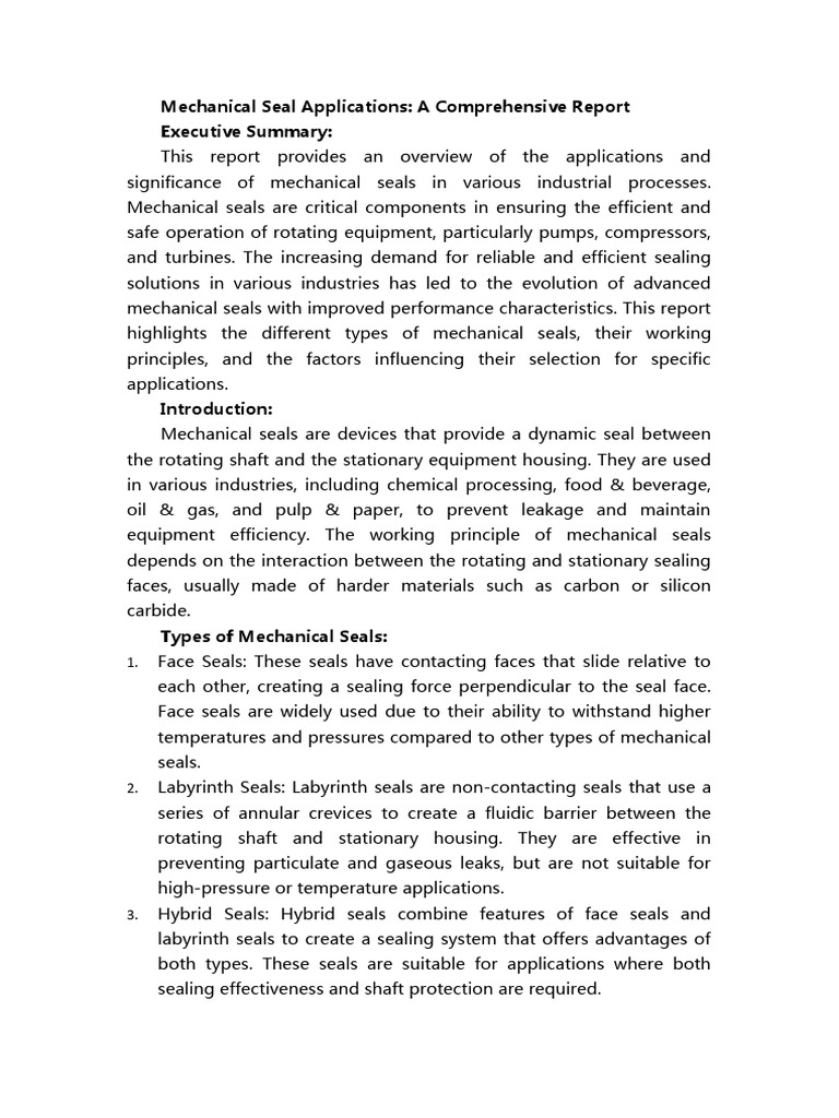 Mechanical Seal Applications A Comprehensive Report | PDF | Physical ...