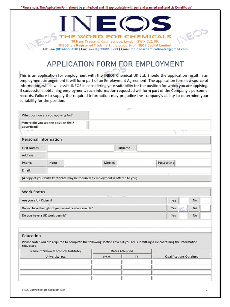 INEOS UK Application Form-1 | PDF | Business