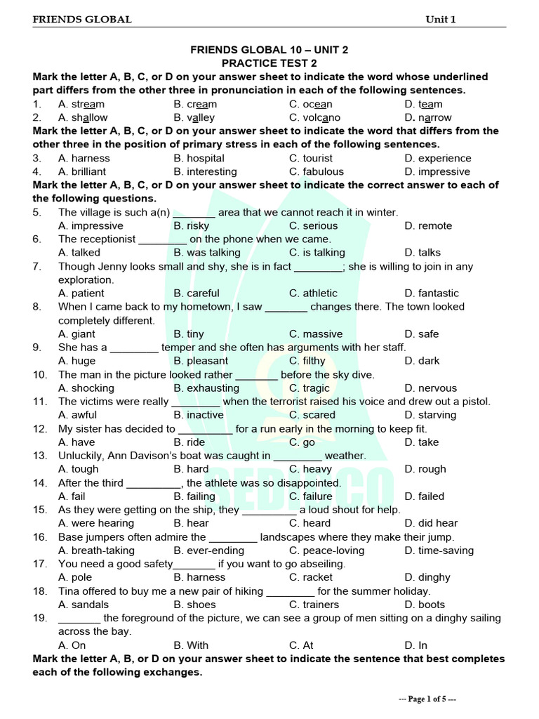 Tieng Anh 10 Friends Global - Unit 2 - Test 2 | PDF