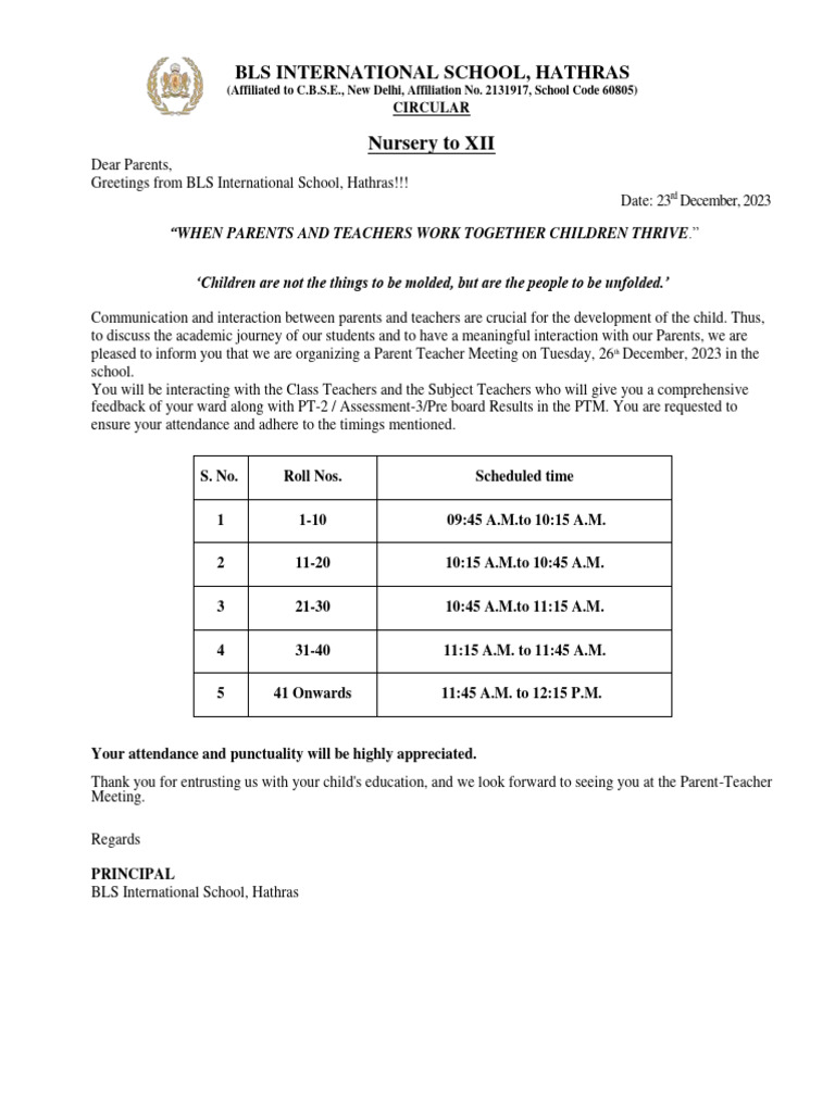 52 PTM Circular-26.12.23 | PDF