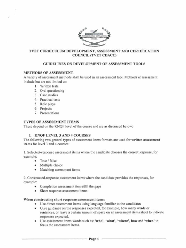 Guidelines For The Development of Assessment Tools | PDF