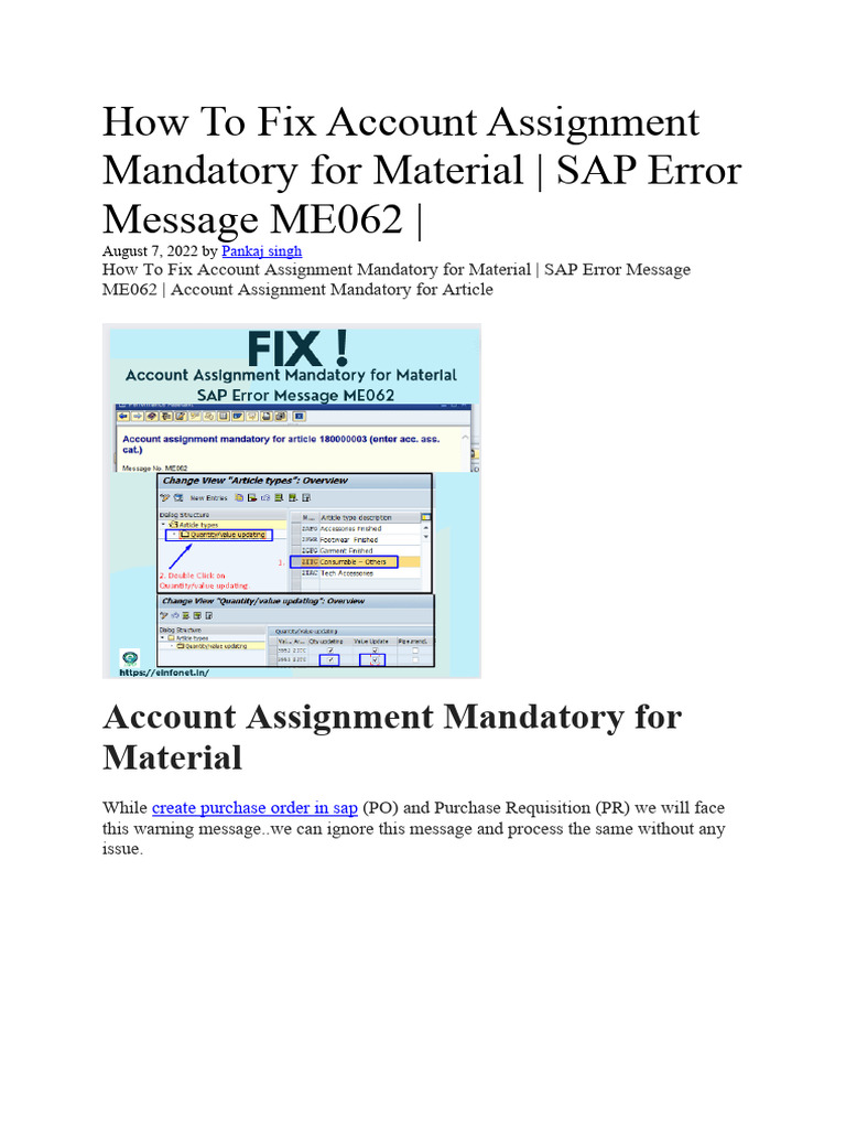 How To Fix Account Assignment Mandatory For Material Pdf