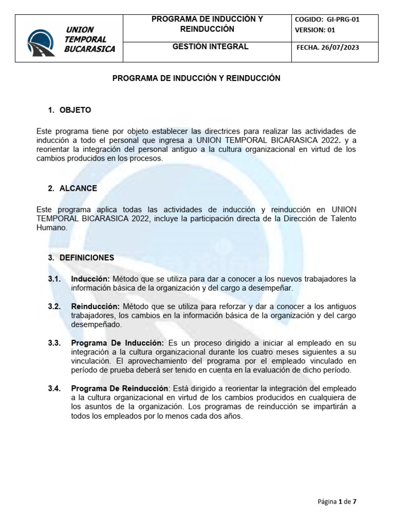 Gi-Prg-01 Programa de Inducción y Reinducción | PDF