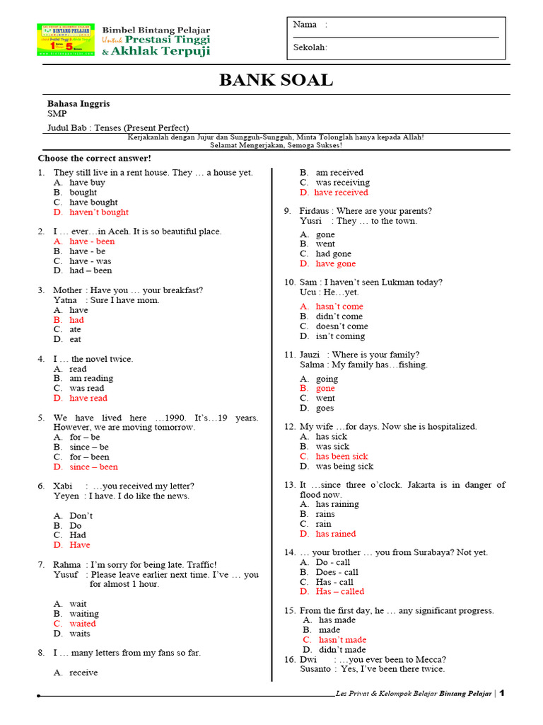 Level 1 Present Perfect Pdf