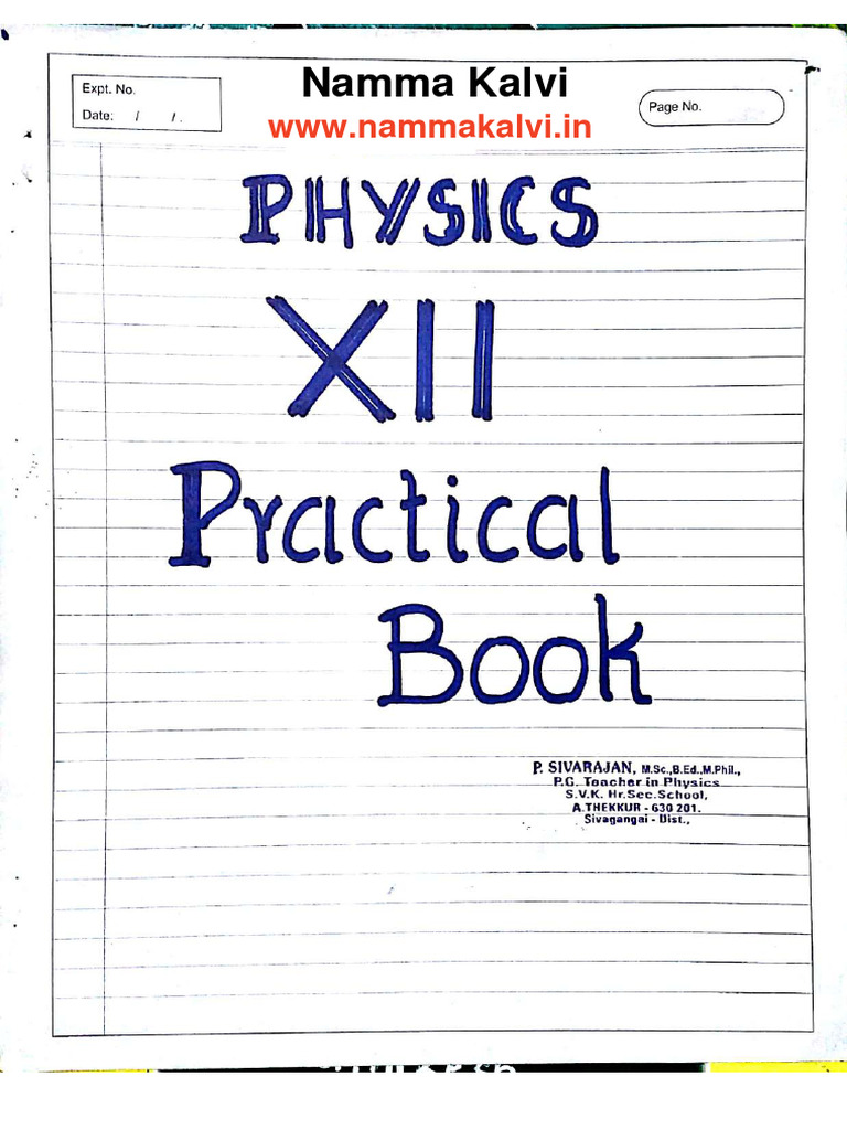 Namma Kalvi 12th Physics Practical Record Study Material TM 217318 | PDF