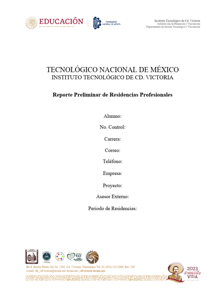 Ejemplo de Portada para El Reporte Preliminar de La RP | PDF