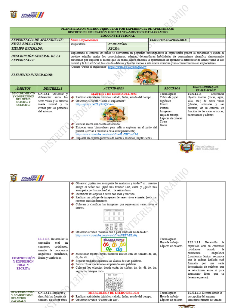 Microcurrículo: Exploradores Preescolar | PDF