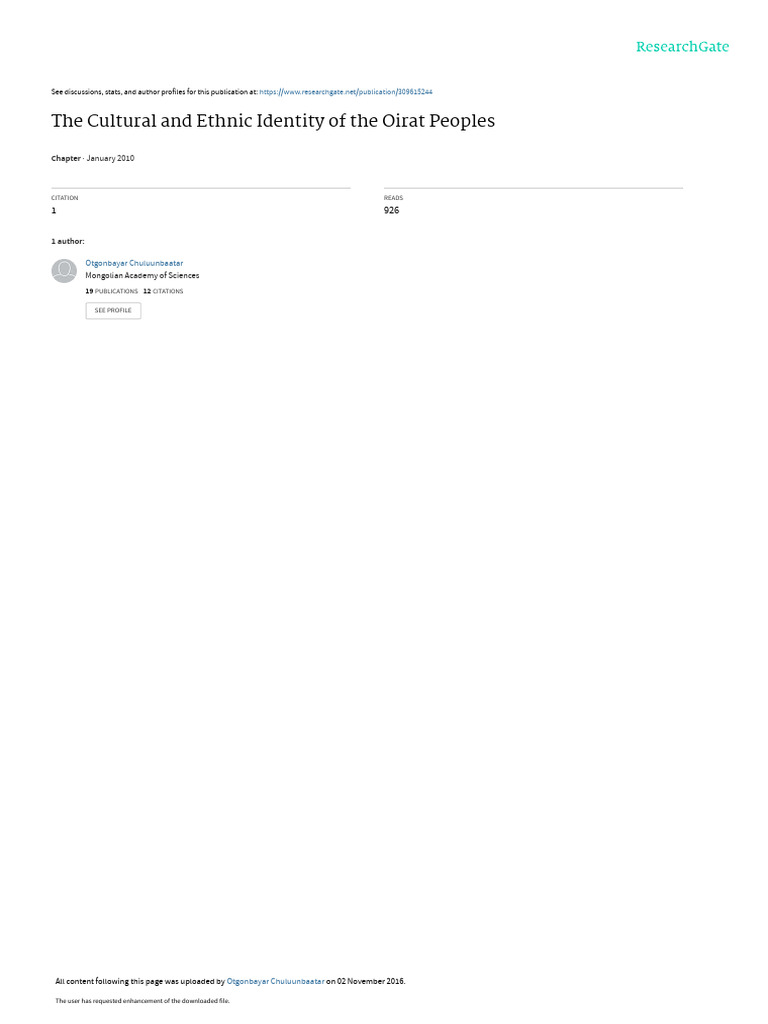 The Cultural and Ethnic Identity of The Oirat Peoples: January 2010 | PDF