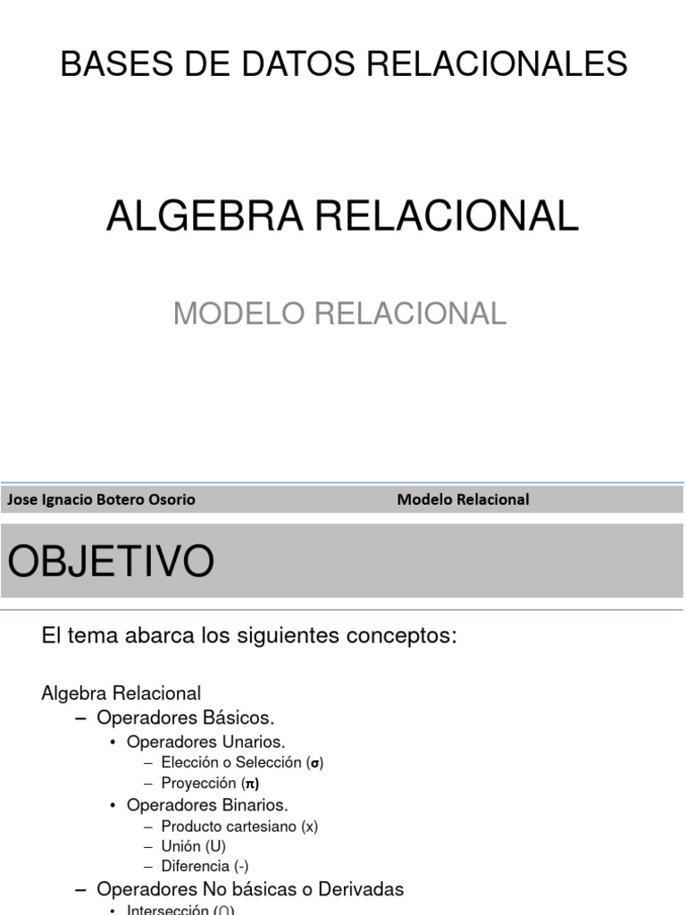Unidad 5 - ALGEBRA - RELACIONAL | PDF | Base de datos relacional ...
