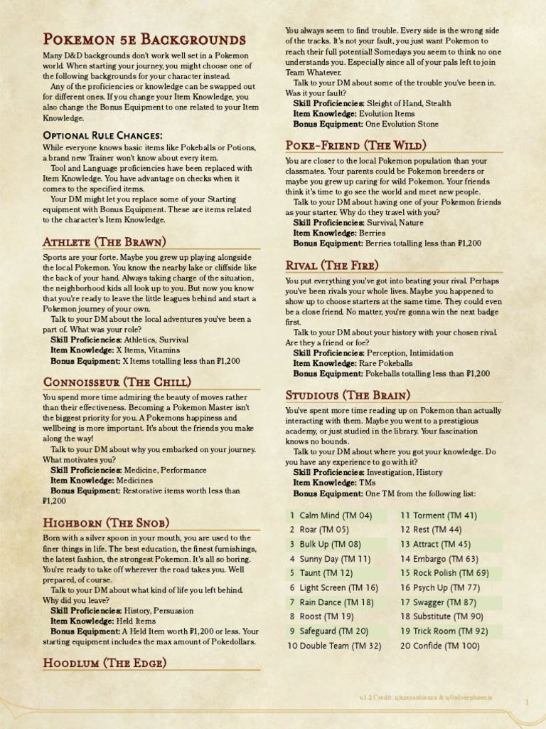 Pokemon Backgrounds - The Homebrewery | PDF | Games & Activities
