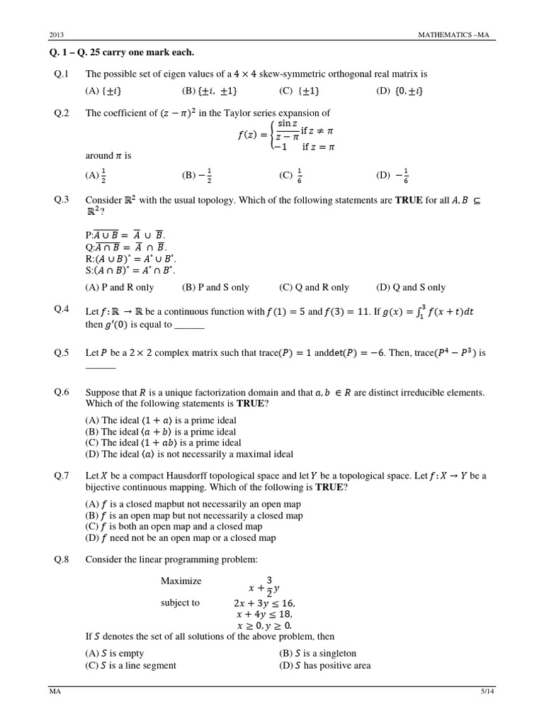 Maths Prev Questions | PDF