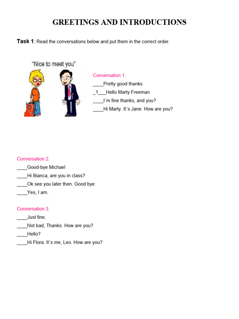 Greetings and Introductions Exercises | PDF | Career & Growth
