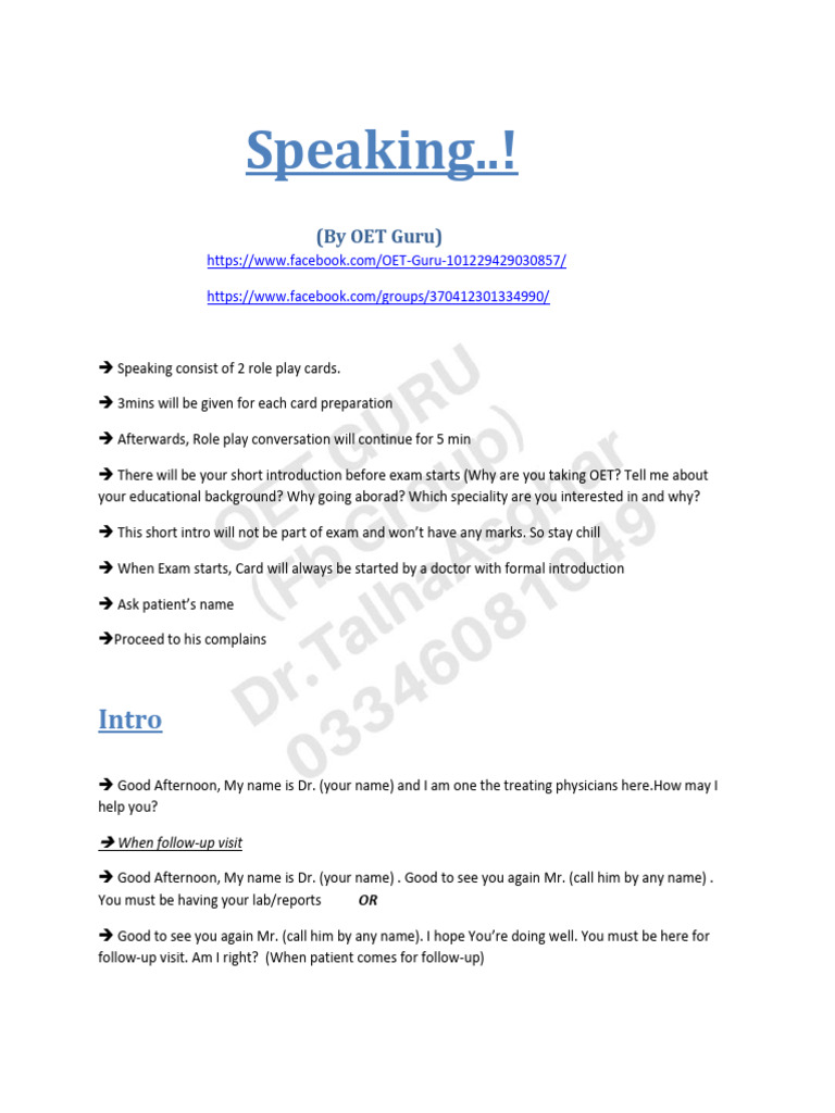 Speaking OET | PDF
