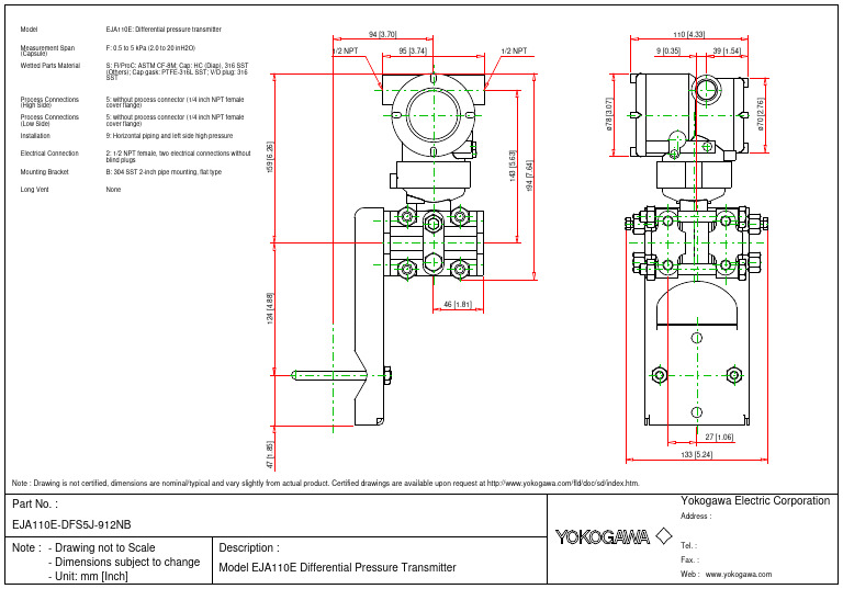 EJA110E DFS5J 912NB YokogawaFieldInstrumentDivision 2DSalesDrawing 12 ...