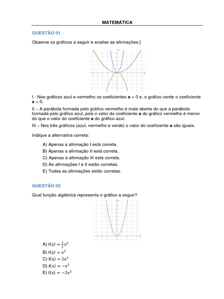 Questão 01: Matemática | PDF