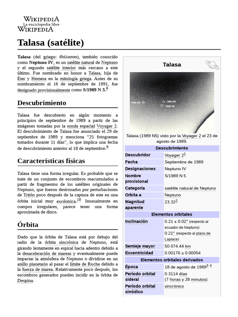 Talasa: Satélite de Neptuno y su Órbita | PDF