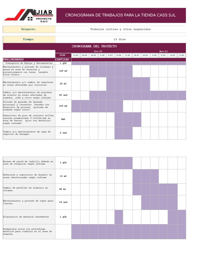 Cronograma de Trabajos - Cassinelli SJL | PDF