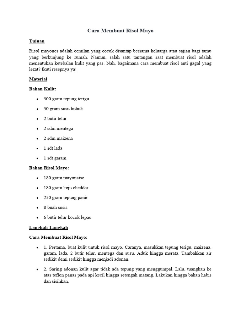 Cara Membuat Risol Mayo | PDF