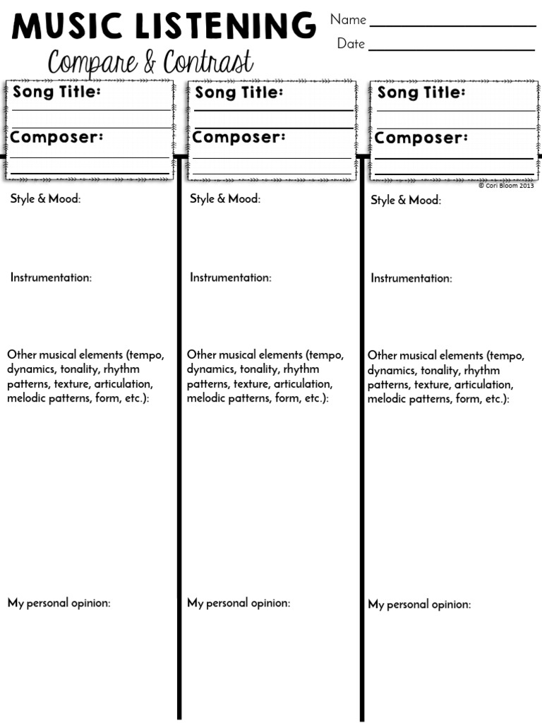 3 Song Music Listening Worksheet | PDF