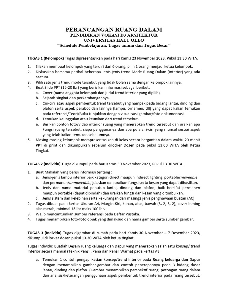 TUGAS PERANCANGAN RUANG DALAM D3 Ars 2023 | PDF | Seni