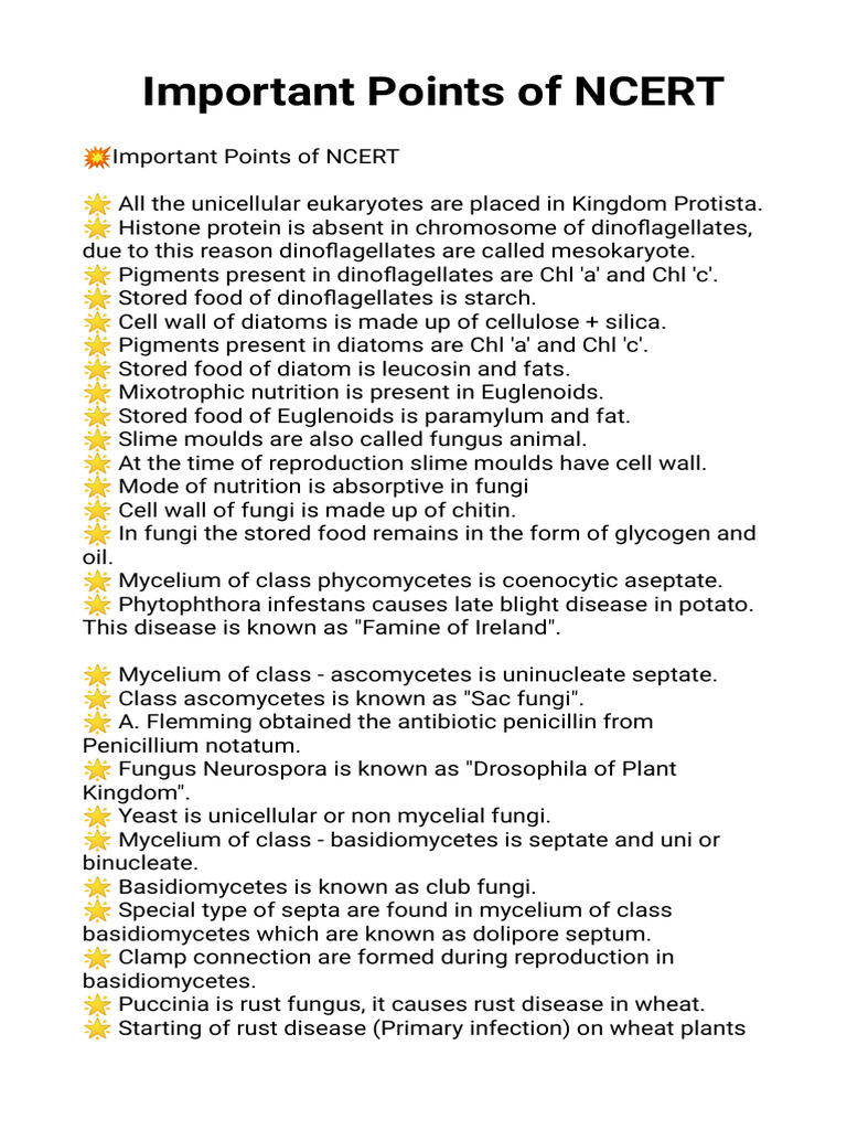 NCERT Biology Key Points | PDF | Science & Mathematics