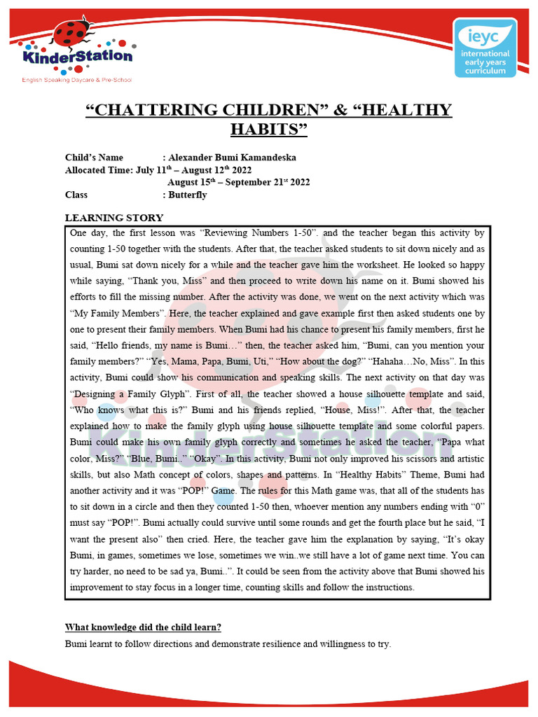 IEYC Learning Story | PDF | Teachers | Behavioural Sciences