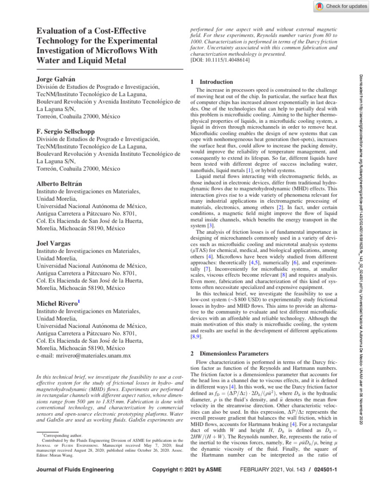 2021 JFE ASME Microflows | PDF | Reynolds Number | Fluid Dynamics