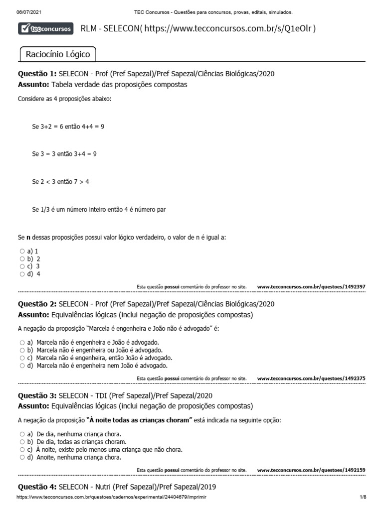 Questões de RLM - SELECON | PDF