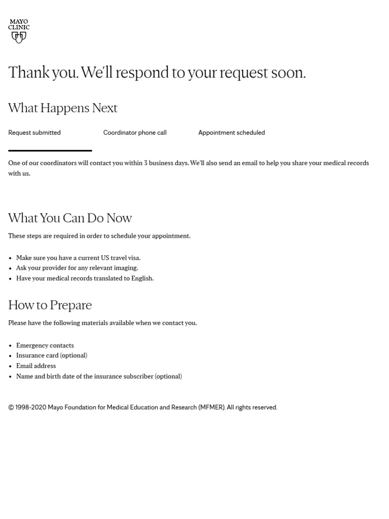 Mayo Clinic - Confirmation - Request An Appointment | PDF