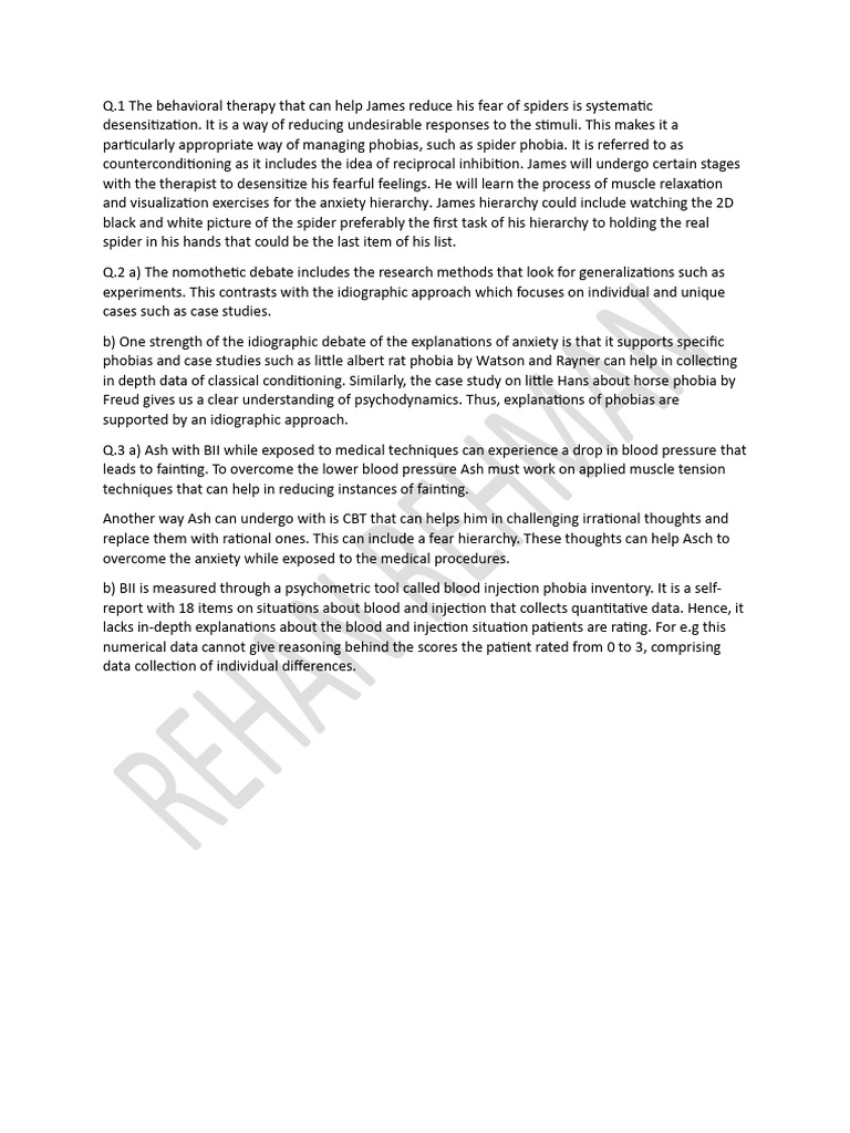 Anxiety Practice Qs - Sample Answer | PDF | Phobia | Anxiety Disorder