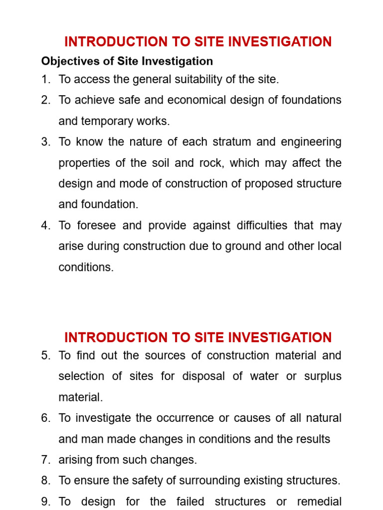 Introduction To Site Investigation | PDF | Earth Sciences | Civil ...