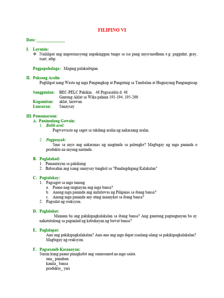 DLP - Filipino 6 - Q4 | PDF