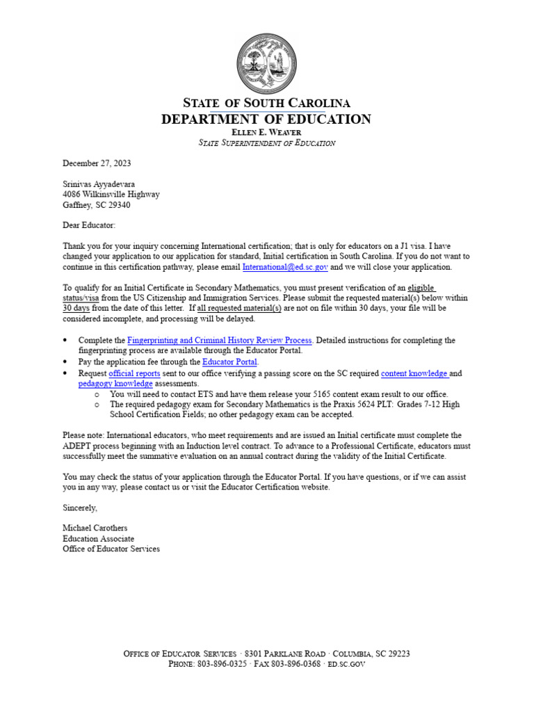 SC Initial Certification Requirements | PDF | Career & Growth | Finance ...