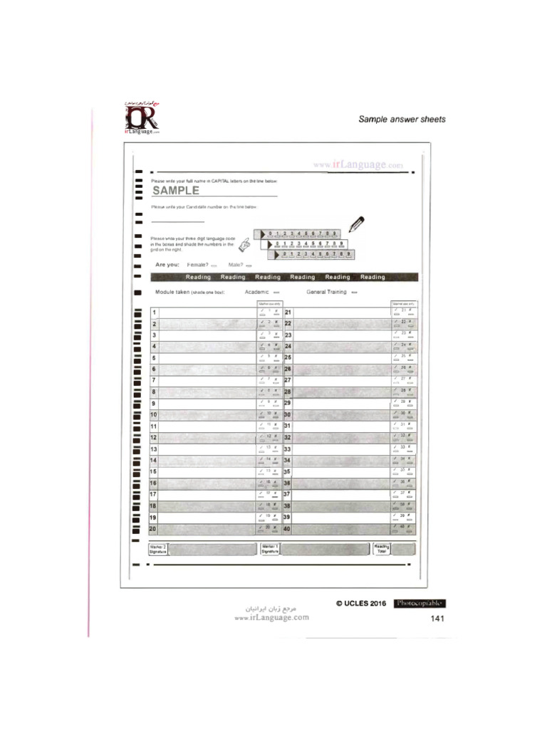 Reading Answer Sheet | PDF
