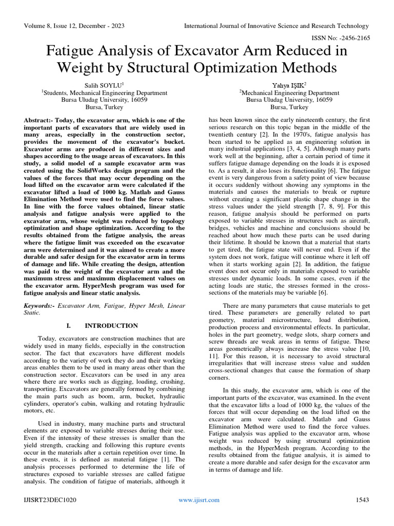Fatigue Analysis of Optimized Excavator Arm | PDF | Fatigue (Material ...