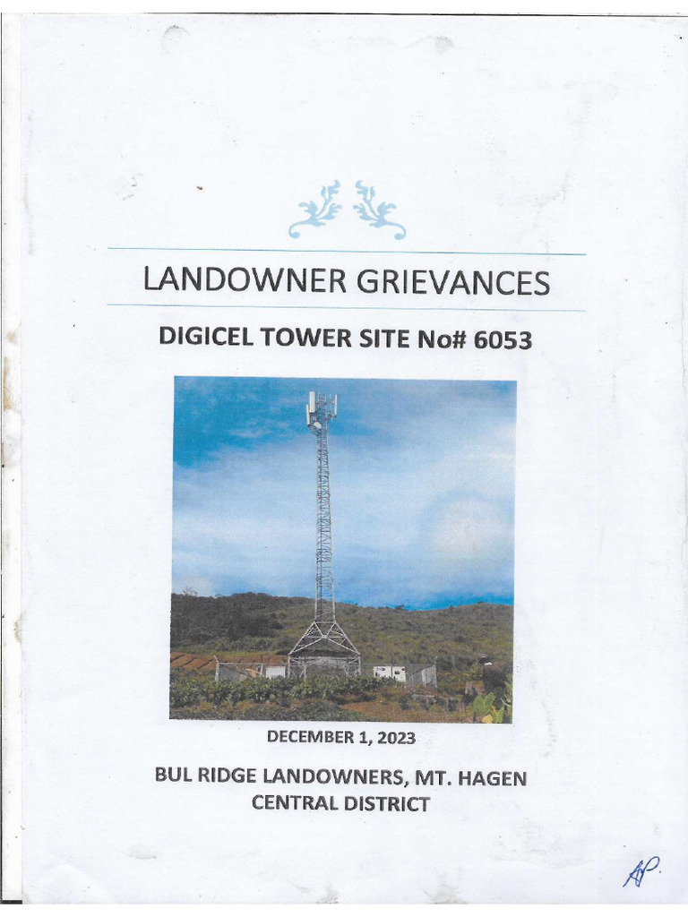 Landowner Grievances Digicel Tower 6053 | PDF