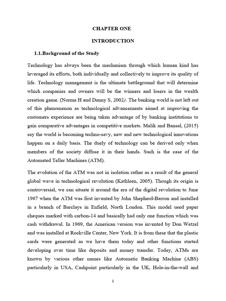 Chapter One | PDF | Automated Teller Machine | Banks