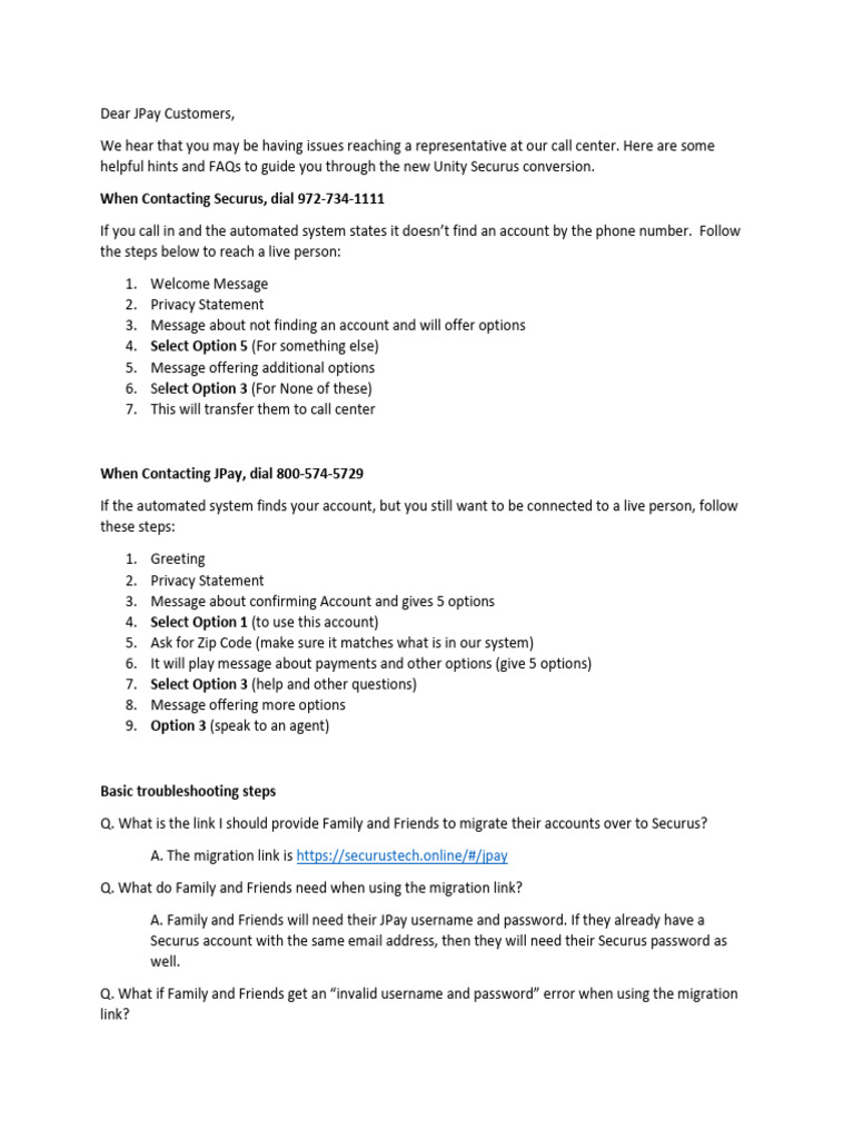 JPay to Securus Transition Guide | PDF | Career & Growth