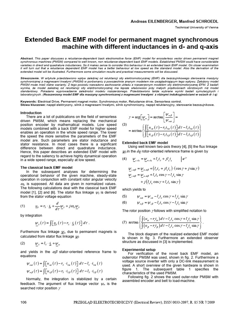 Extended Back EMF Model for PMSM | PDF | Electrical Engineering ...