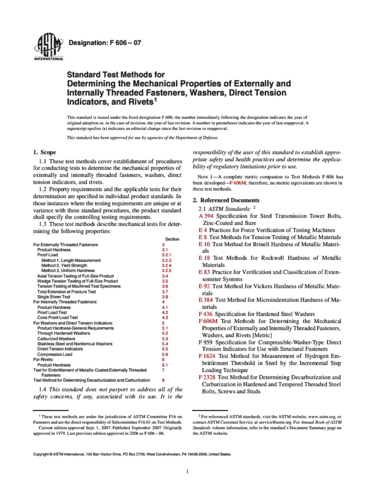 Astm F606-07 | PDF | Screw | Yield (Engineering)