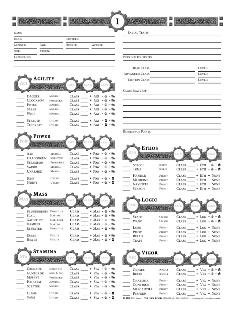 The New Epoch Character Sheet 3 | PDF