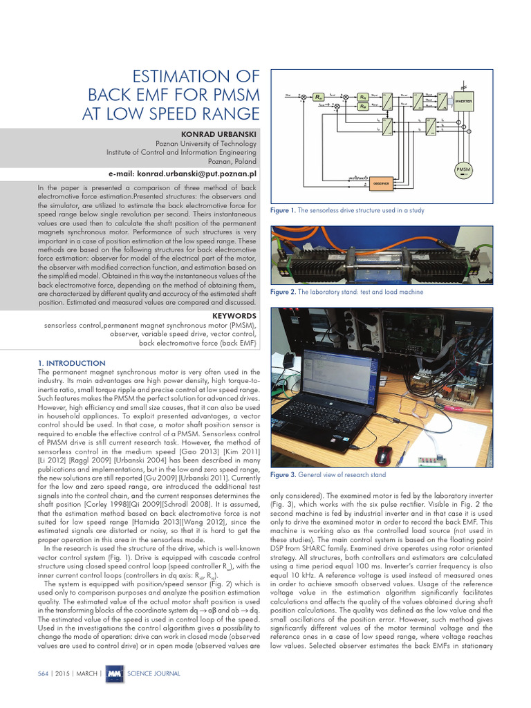 Estimation of Back Emf For PMSM at Low Speed Range | PDF | Electric ...