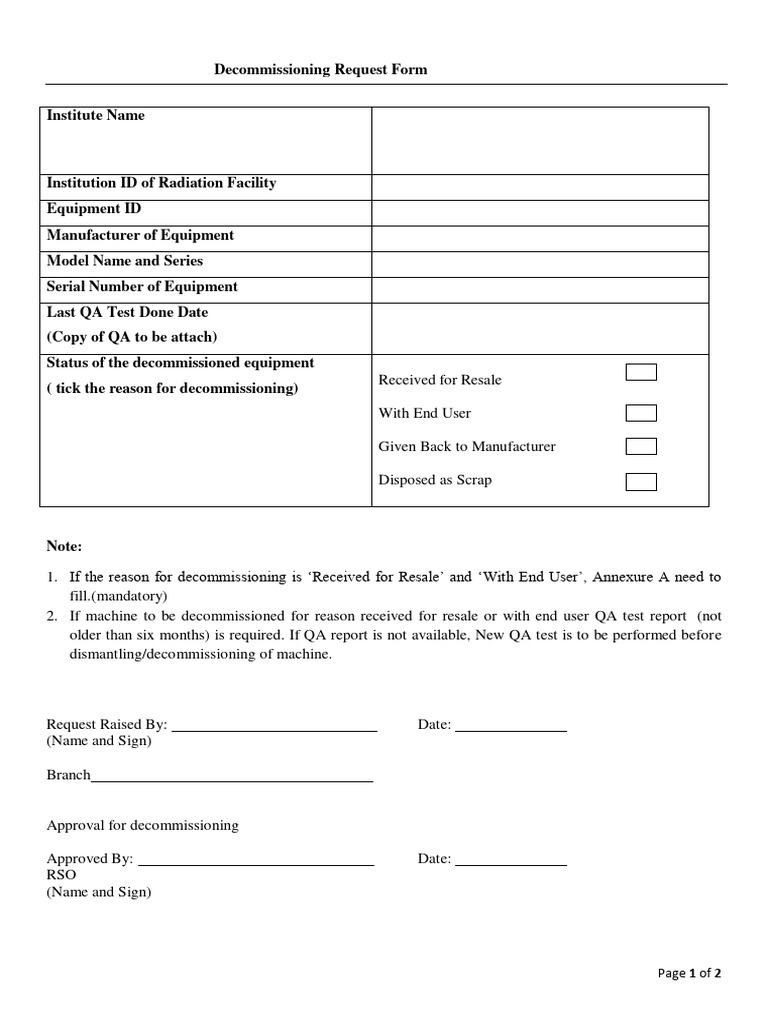 Decommissioning Request Form Template | PDF | Technology & Engineering