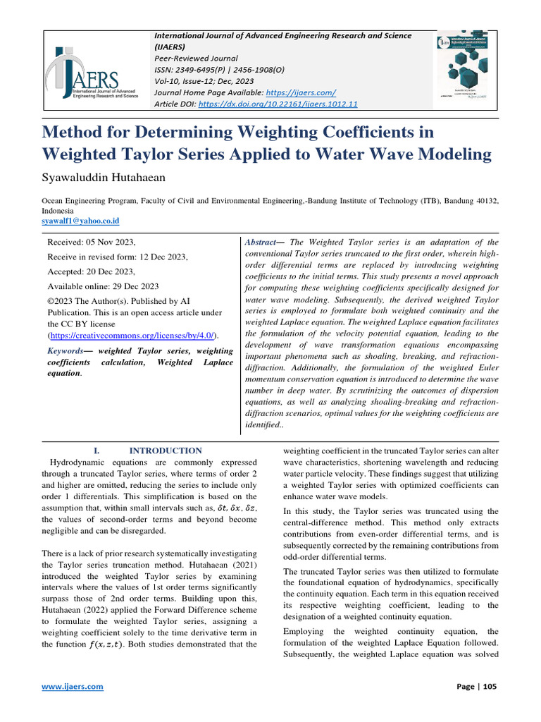 Method For Determining Weighting Coefficients in Weighted Taylor Series ...