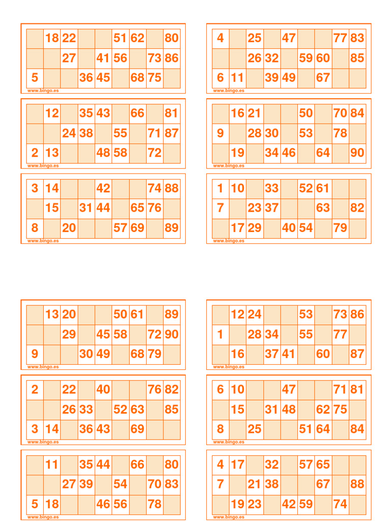 Cartones Bingo 90 Bolas | PDF