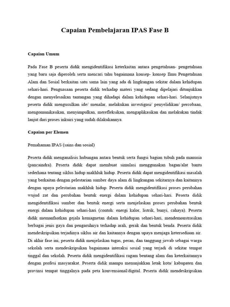 Capaian Pembelajaran IPAS Fase B | PDF | Ilmu Sosial | Sains & Matematika