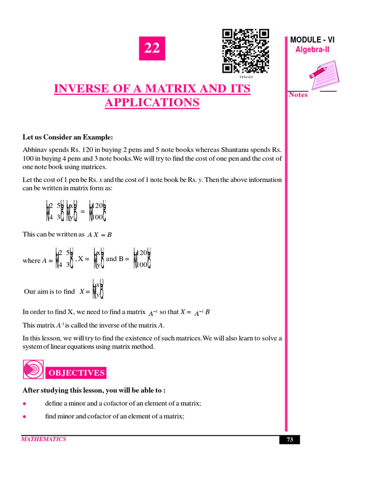 Inverse of Matrices and Applications | PDF | Matrix (Mathematics ...